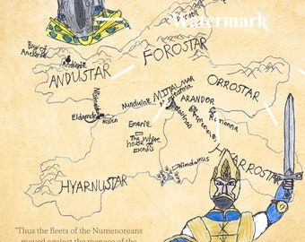 Middle Earth Map With Numenor - Etsy Canada