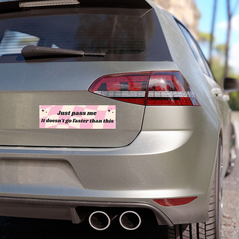 Pink Wavy Checkerboard Car Magnet, Pass Me It Doesn't Go Faster Than ...