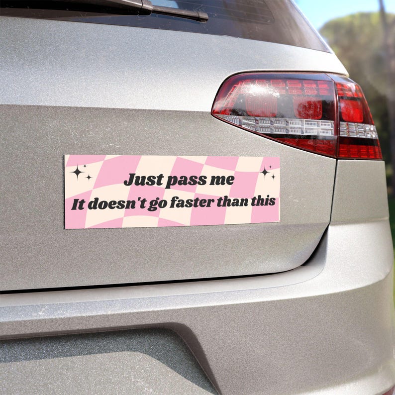 Pink Wavy Checkerboard Car Magnet, Pass Me It Doesn't Go Faster Than ...