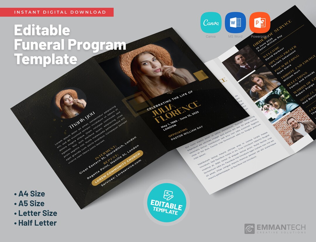 Gold Luxury Funeral Template Funeral Template Funeral - Etsy