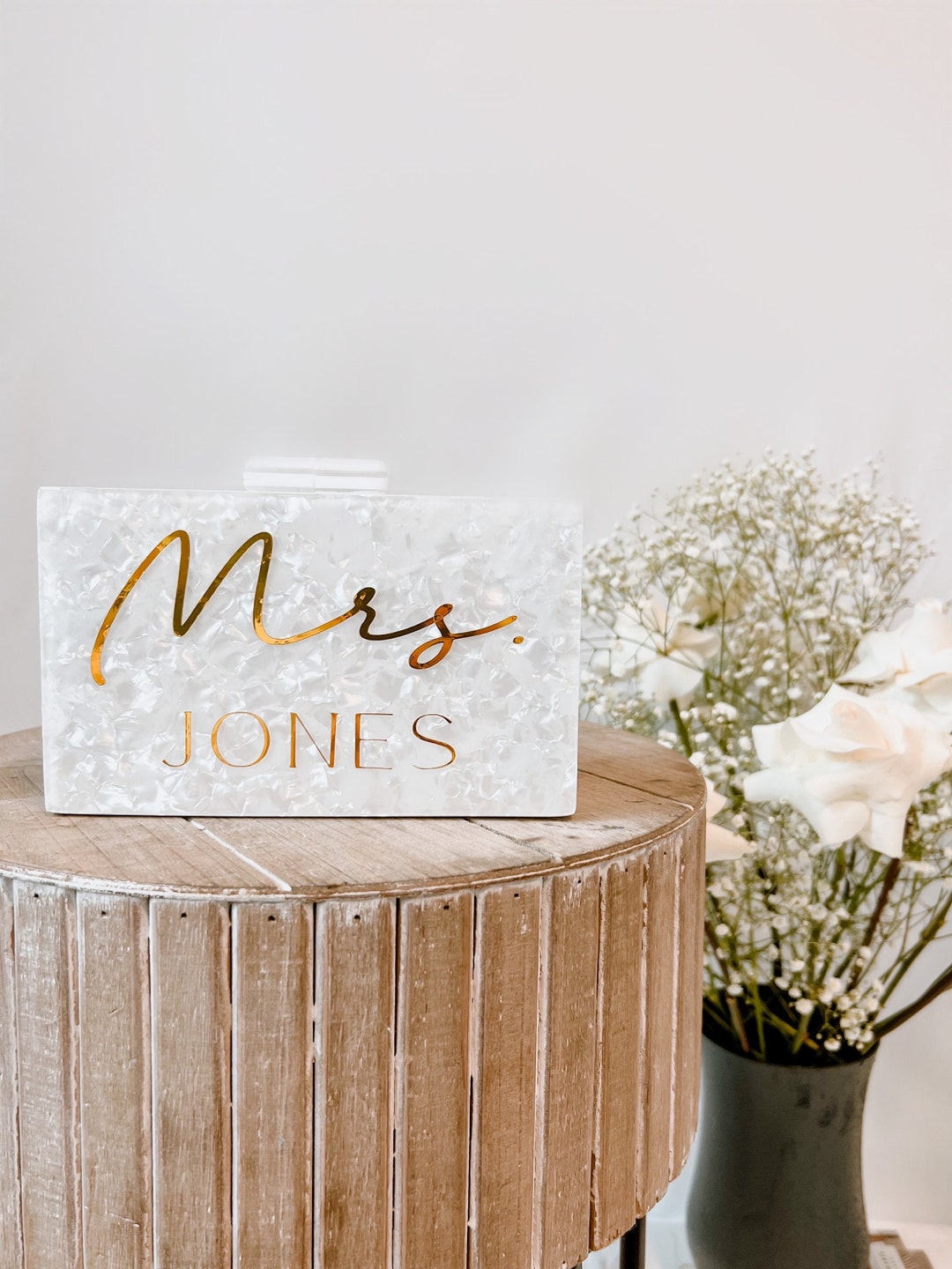 Personalized Acrylic Clutch, Box Clutch, Custom Mrs. Clutch, Bridal ...