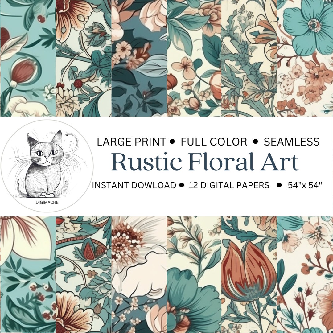 Floral Pattern in Light Aquamarine and Beige Pastoral Charm on White ...