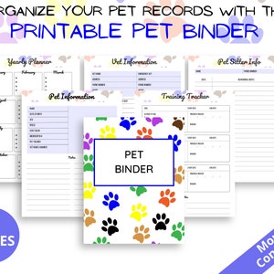 Printable Pet Binder, Training Tracker, Pet Records, Organize Pet ...