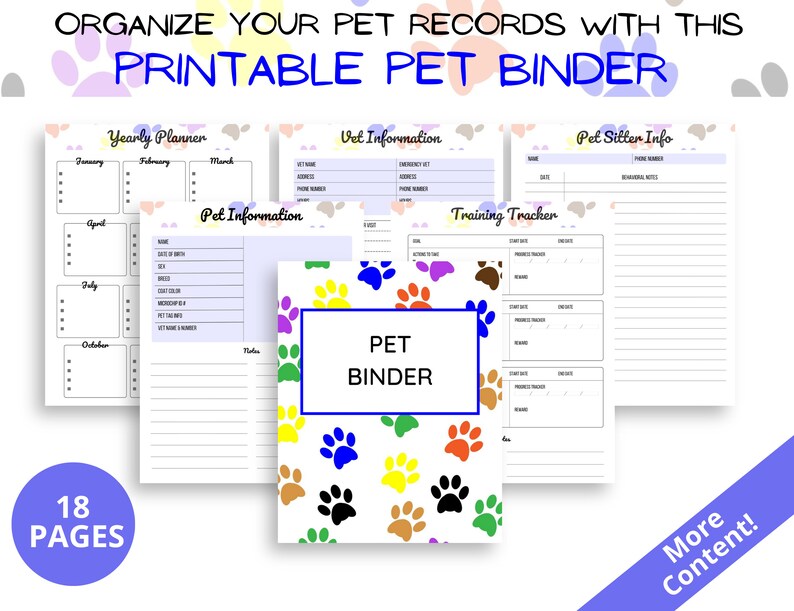 Printable Pet Binder, Training Tracker, Pet Records, Organize Pet ...