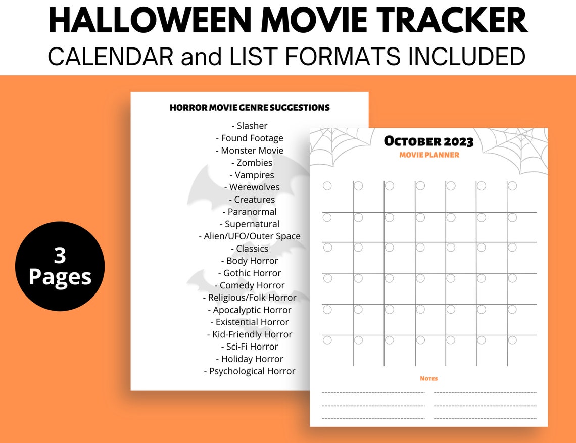 Printable Halloween and Horror Movie Tracker 31-day Challenge Movie ...