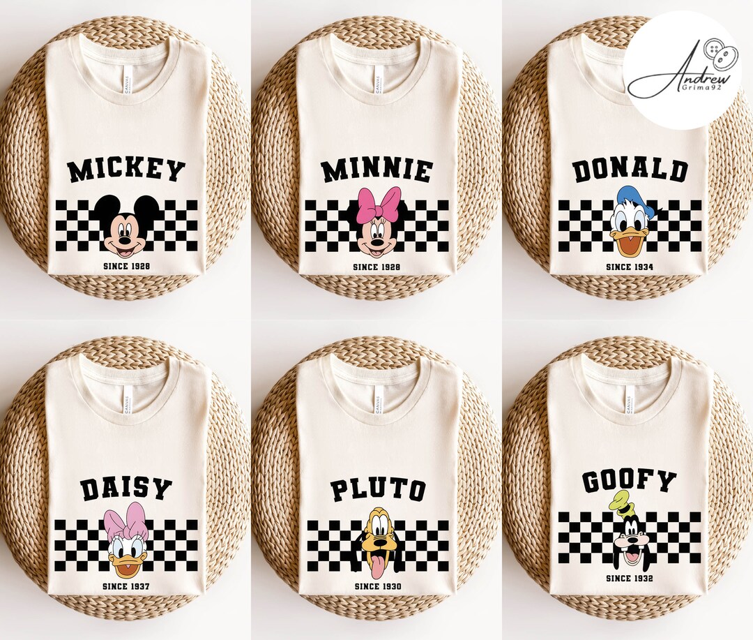 Checkered Disney Characters Shirt, Matching Disney Trip Shirt, Retro ...