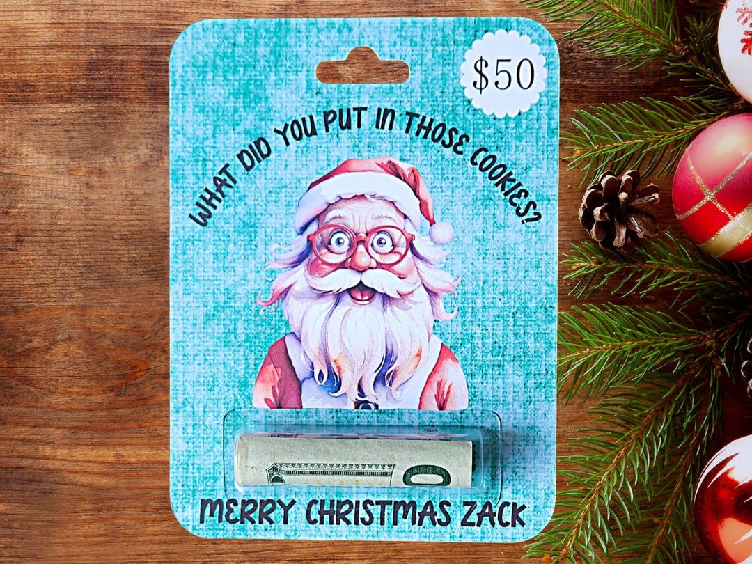 Christmas Money Card, Personalized Santa Cash Holder Gift for Stoners ...