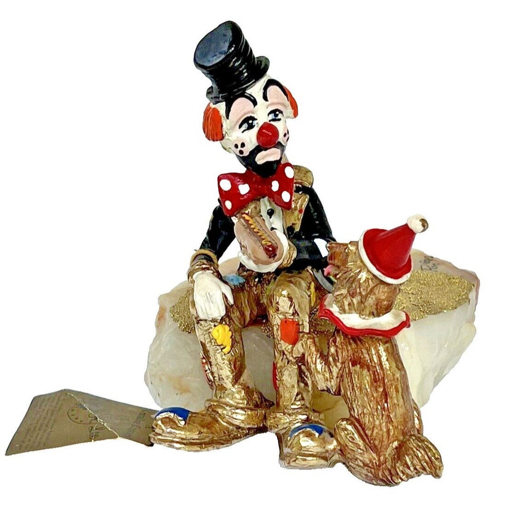 Ron Lee 1989 clown Feeding a Dog 24K Gold Plated Hand Painted Vintage ...