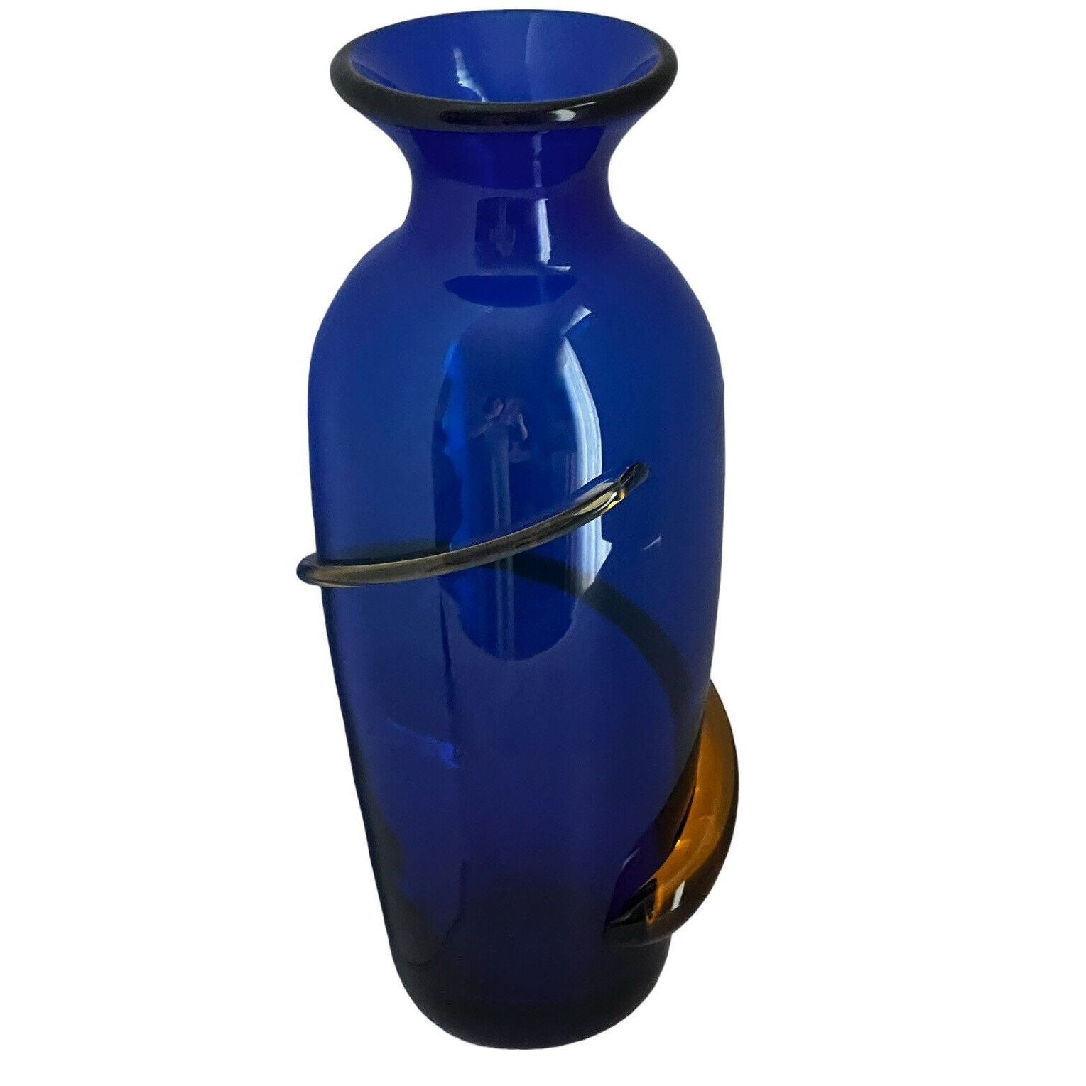 Blenko Vase Cobalt Blue Amber Swirl Coil Handblown Marked and - Etsy