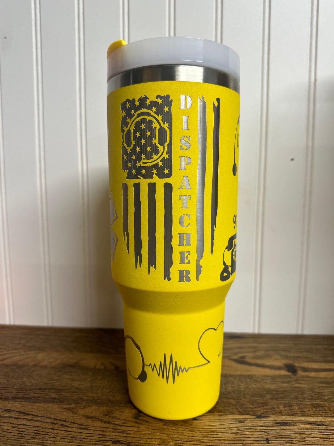 Dispatcher | 911 Dispatch | Yellow Line 40 Oz Stainless Steel Insulated ...