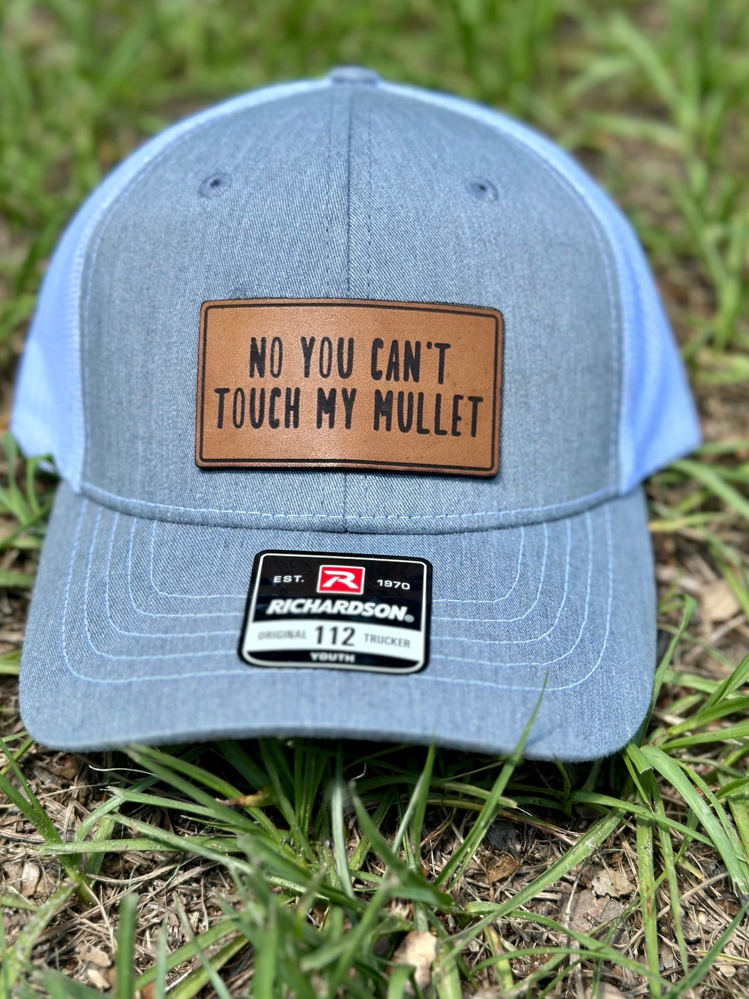 No You Cant Touch My Mullet Youth Leather Patch Hat Richardson 112 Etsy