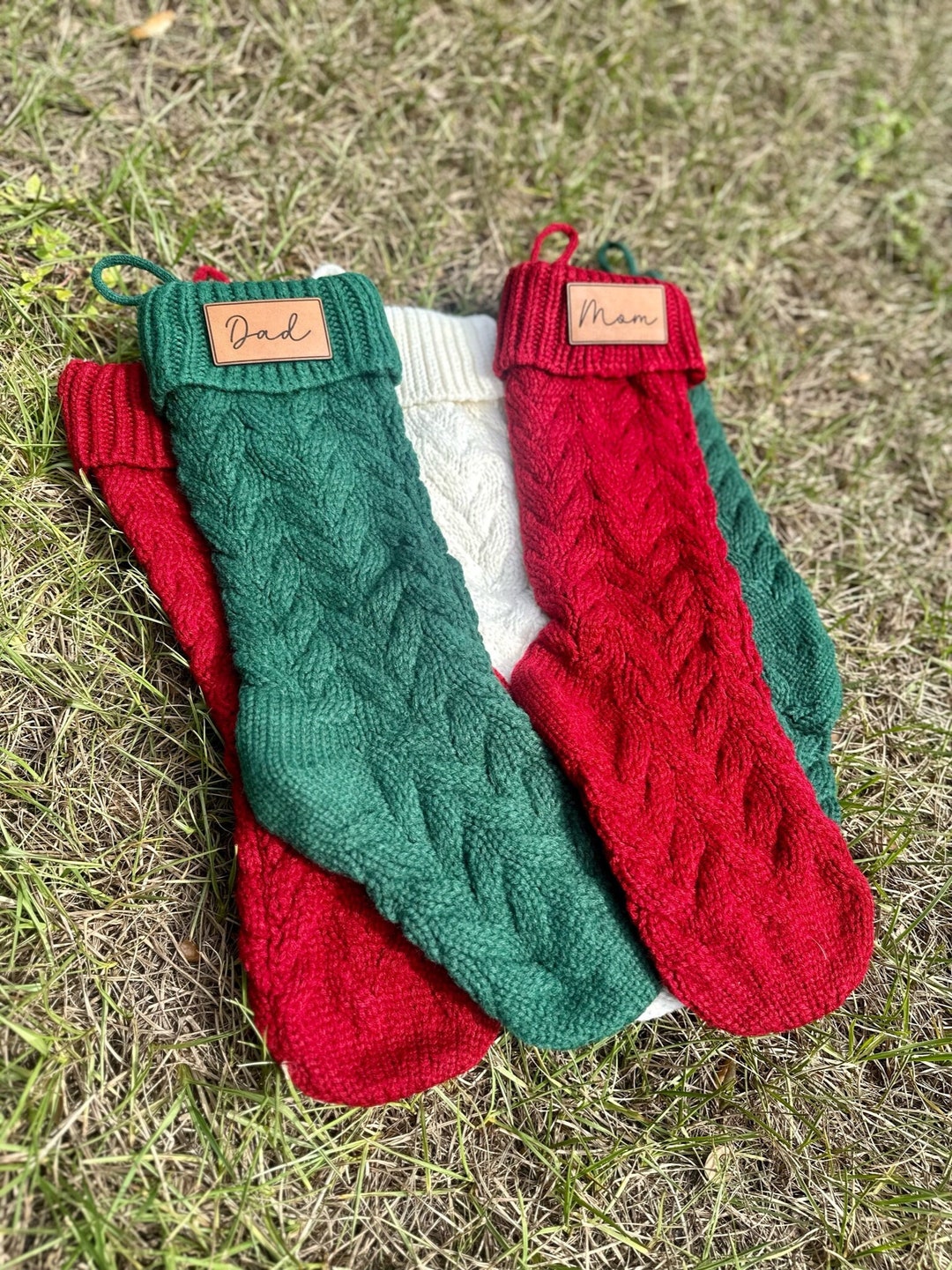Leather Patch Christmas Stockings | Personalized Holiday Stocking ...