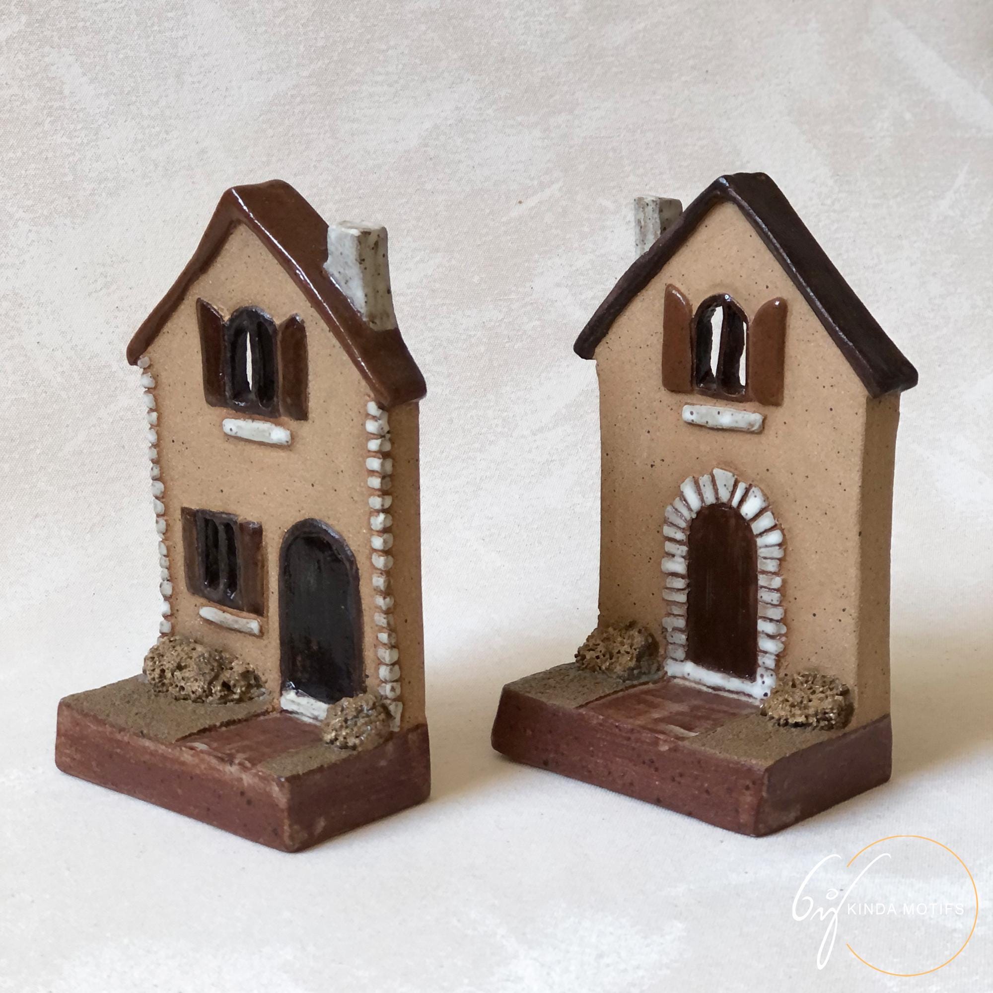 Rustic House Pottery Bookend | Book Support | Dark Rust & Brown Bowl ...