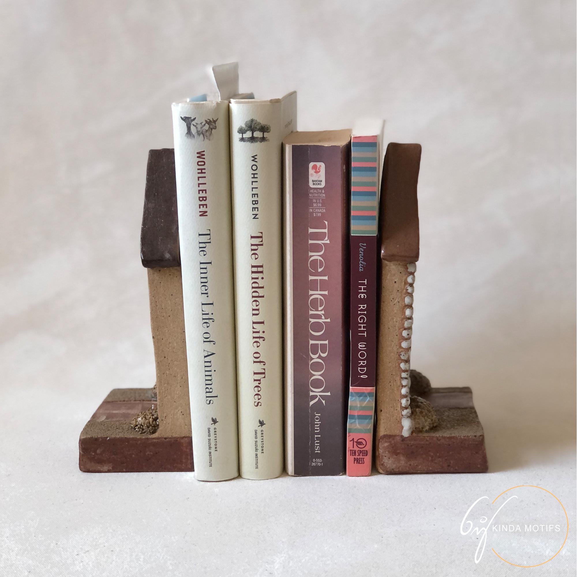 Rustic House Pottery Bookend | Book Support | Dark Rust & Brown Bowl ...