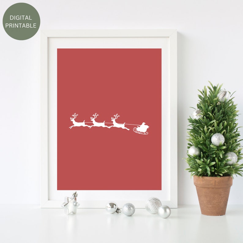 Santa Red Sleigh Christmas Wall Art - Etsy
