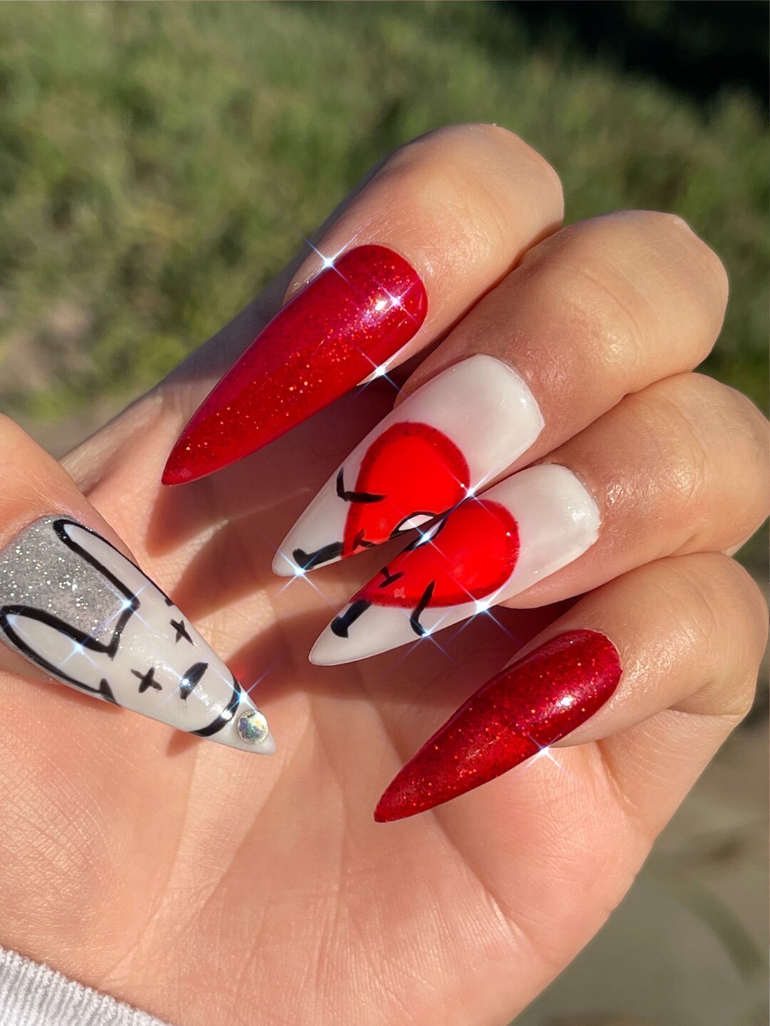 Bad Bunny Press on Nails | Customs Nails | Stilleto Nails | Rhinestone ...