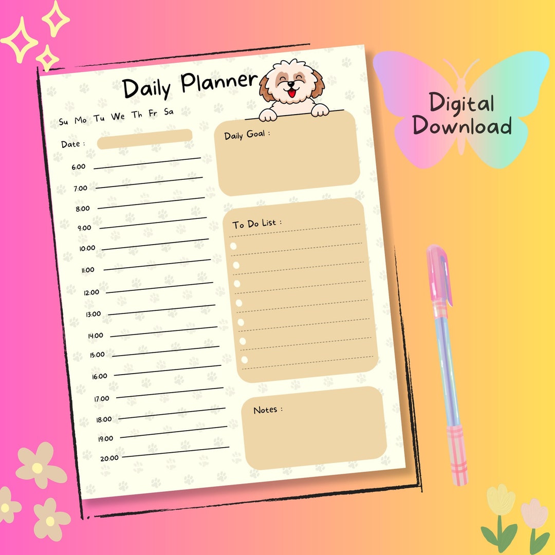 Daily Planner, Printable Planner, Digital Planner, Cute, Simple Planner ...