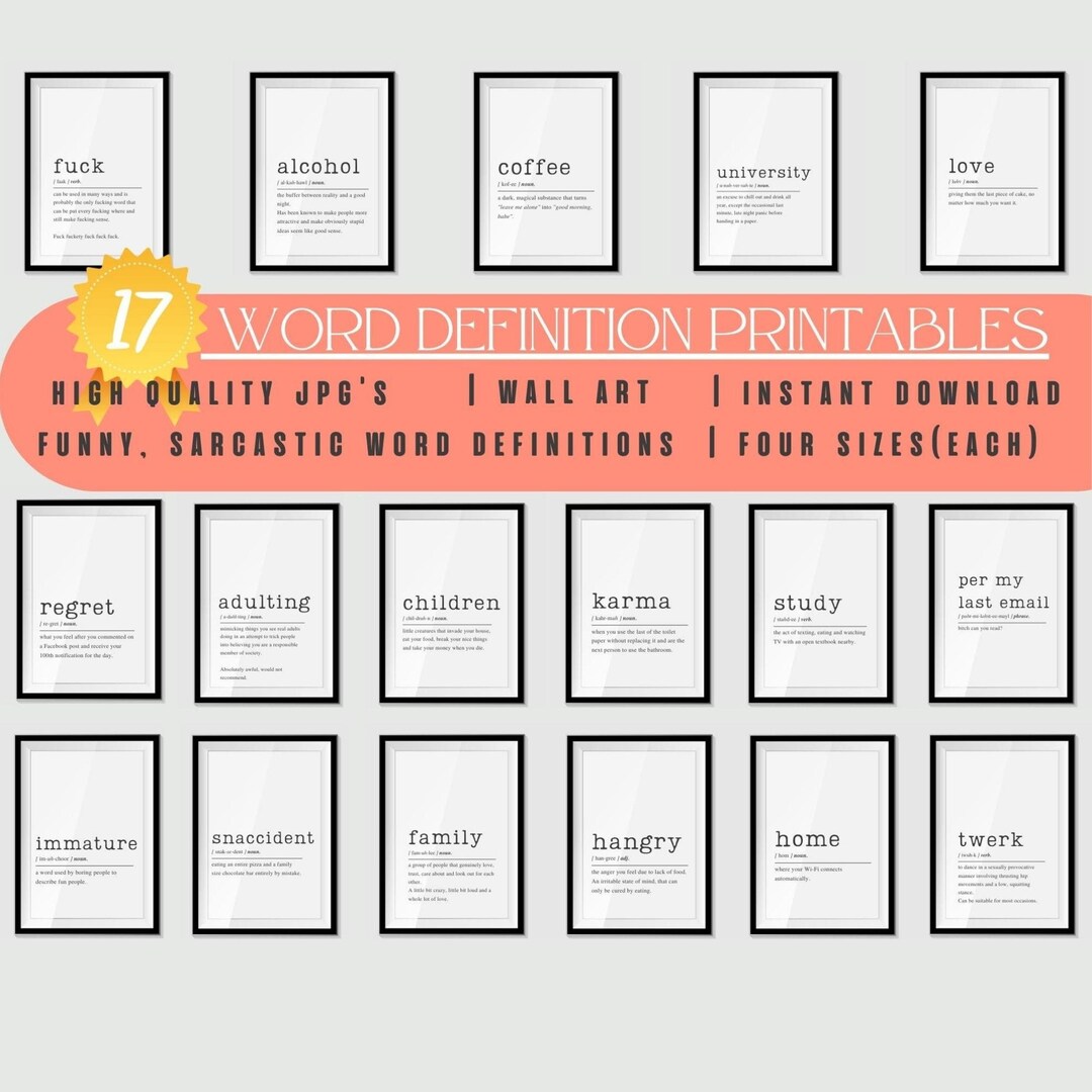 Funny Sarcastic Definition Printable, Home Decor Wall Art, Word ...