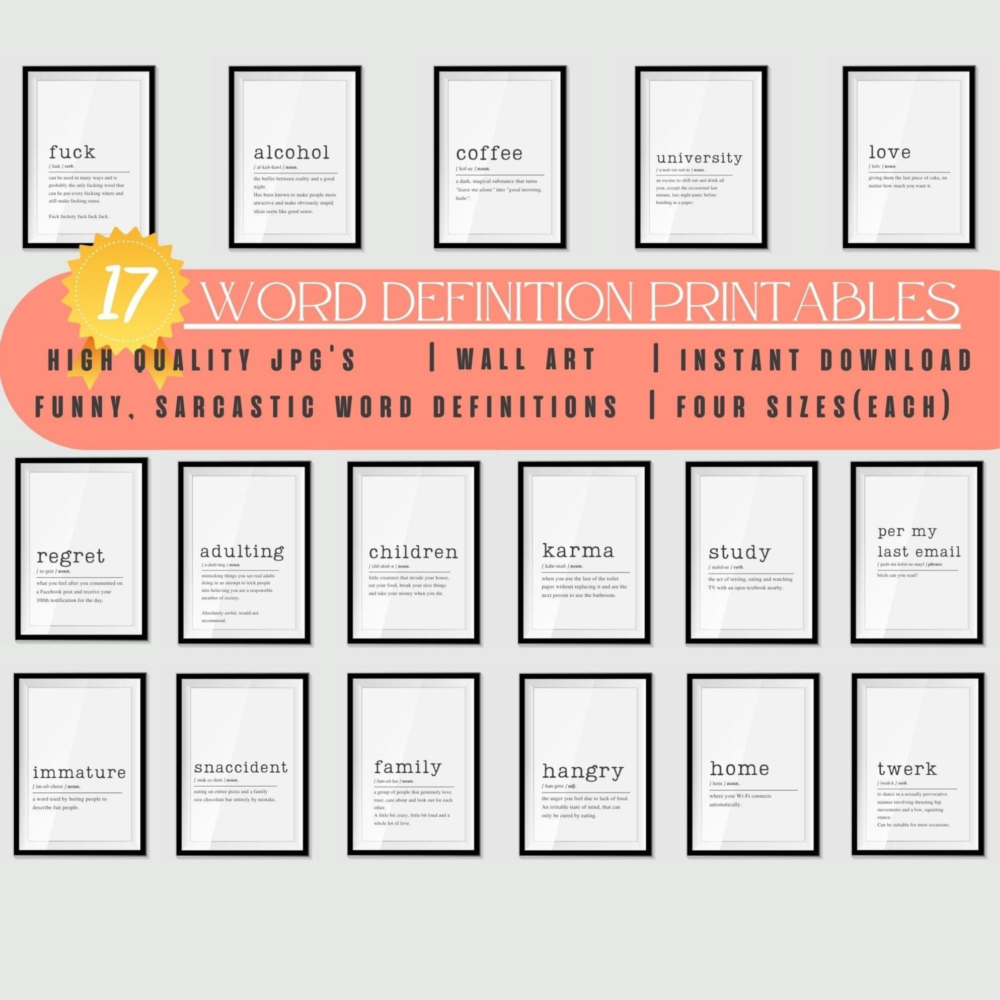 Funny Sarcastic Definition Printable, Home Decor Wall Art, Word ...