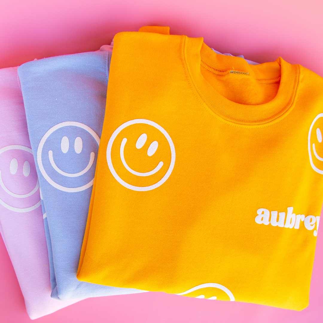 Smiley Sweatshirt | Smiley Face Sweatshirt, Monogramed Sweatshirt ...