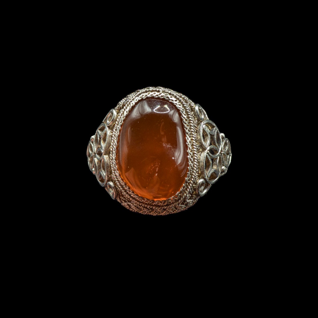 Vintage Carnelian Silver Filigree Ring: Chinese Coin Design, 1960s ...