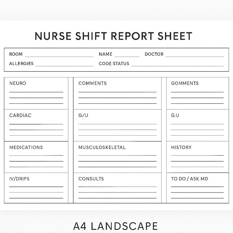 Nurse Shift Report Sheet | Printable PDF | A4 Landscape | Editable ...