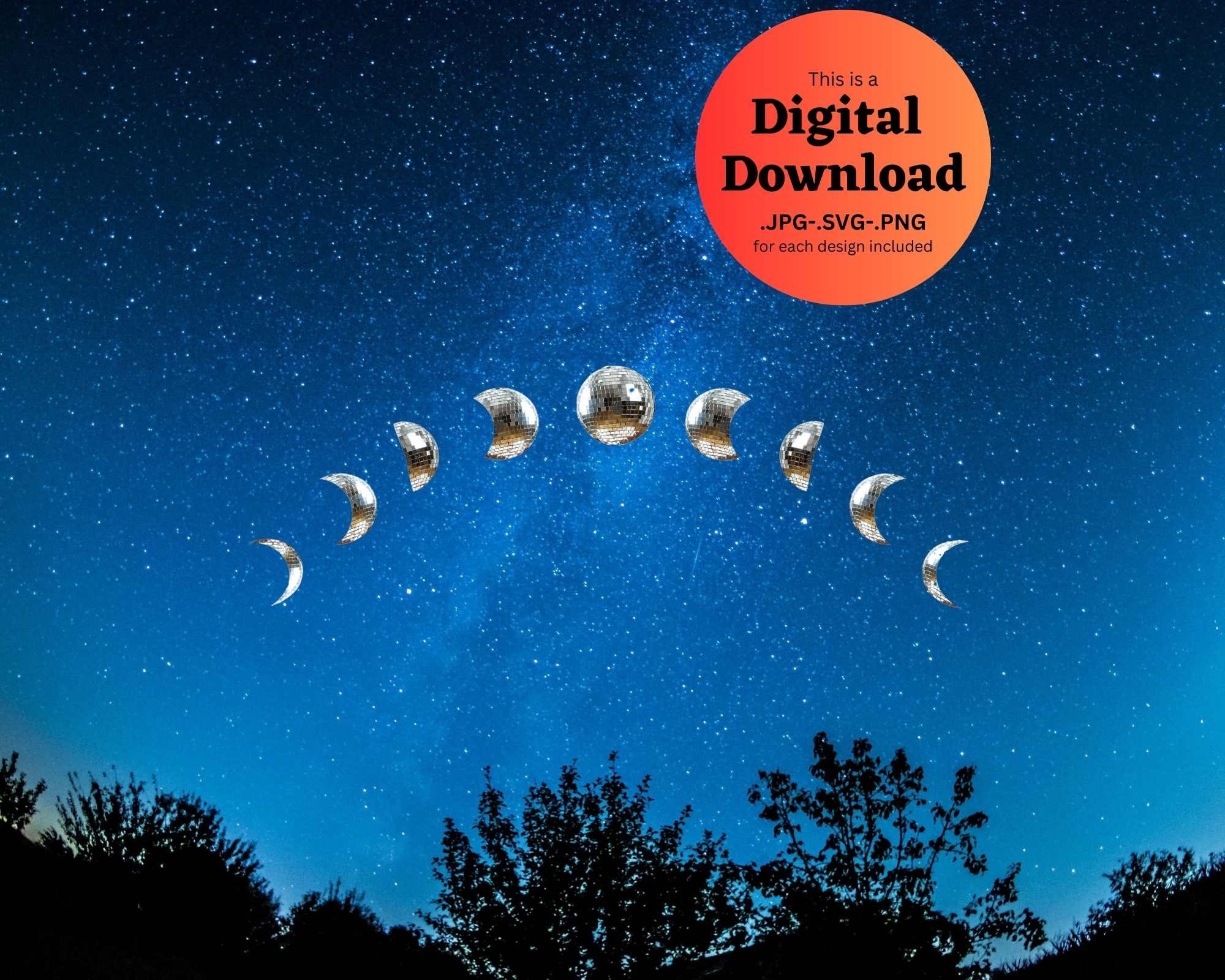 Groovy Mirror Disco Ball Moon Phases Wall Art Printable Bundle, Phase ...