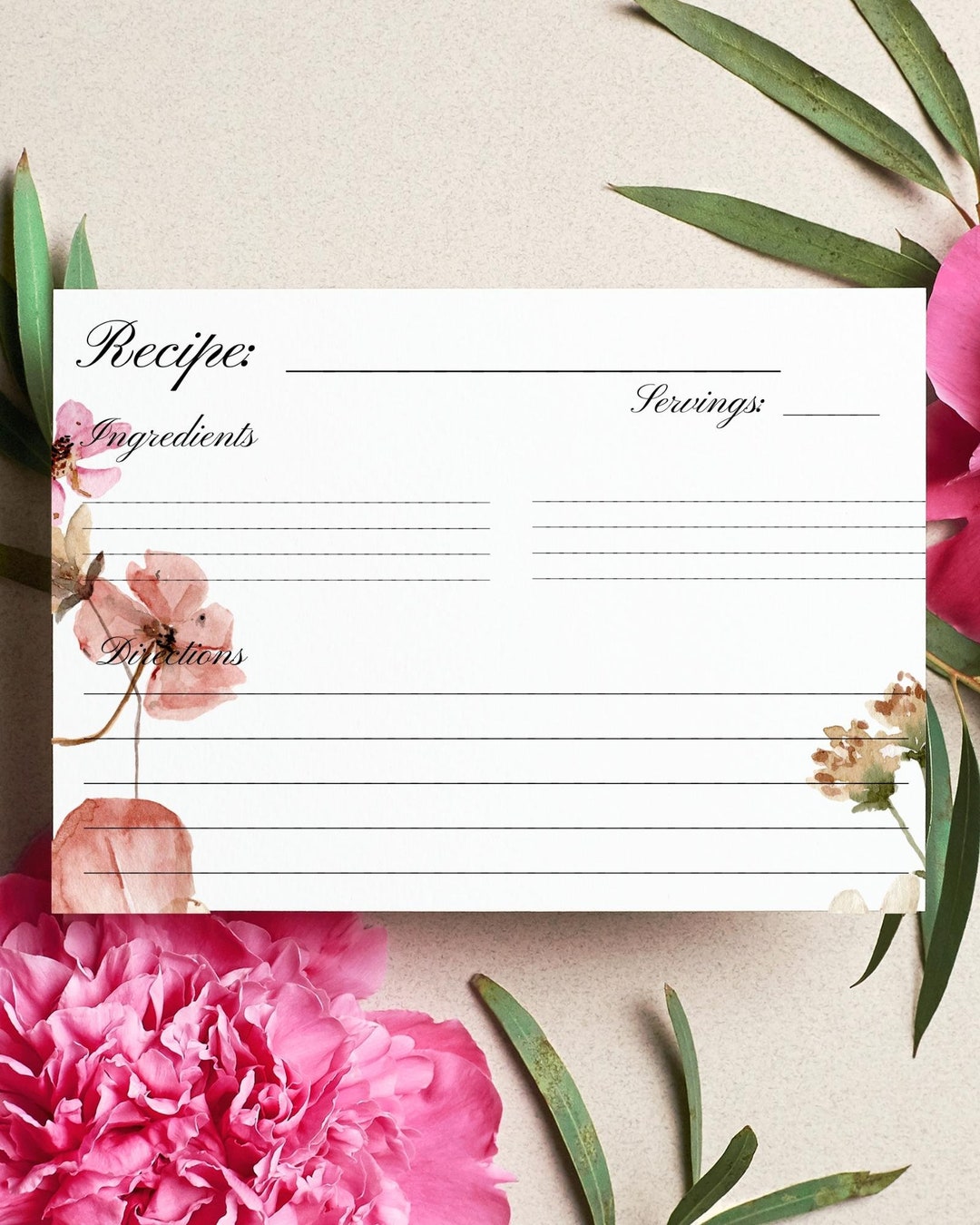 Printable Floral Recipe Template, 4 X 6 Recipe Card - Etsy