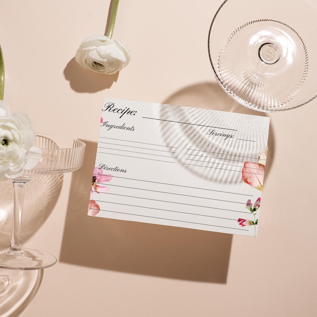 Printable Pink Florals Recipe Template, 4 X 6 Recipe Card - Etsy