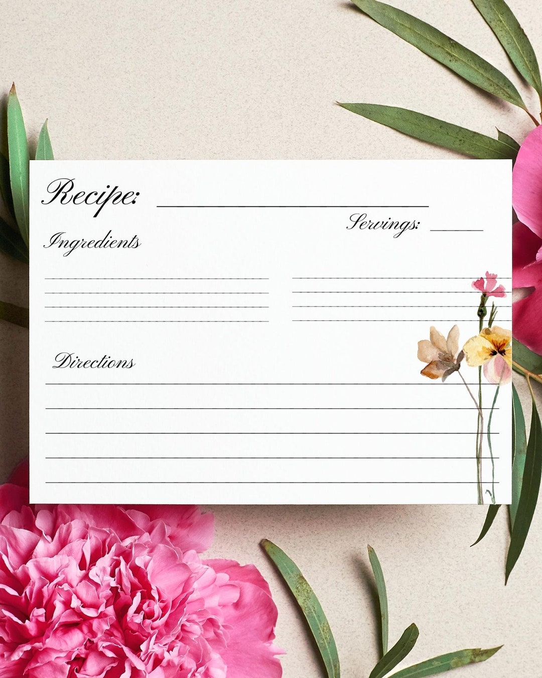 Printable Floral Recipe Template, 4 X 6 Recipe Card, Recipe Card ...