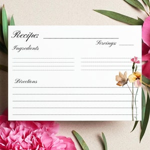 Printable Floral Recipe Template, 4 X 6 Recipe Card, Recipe Card ...