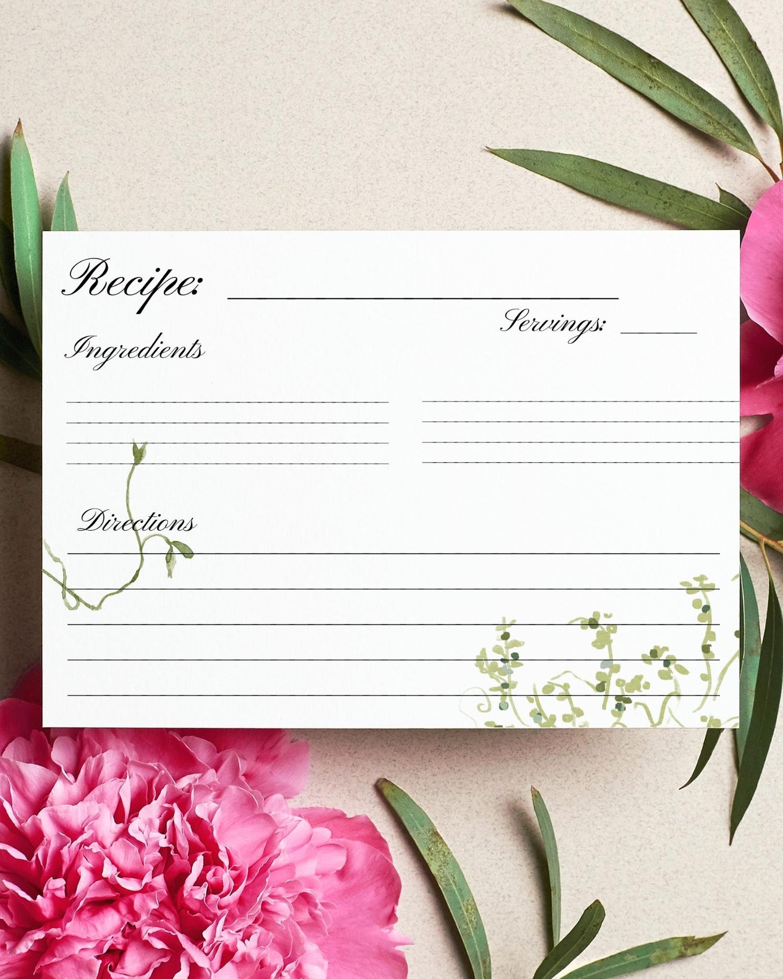 Printable Greenery and Vines Recipe Template, 4 X 6 Recipe Card, Recipe ...