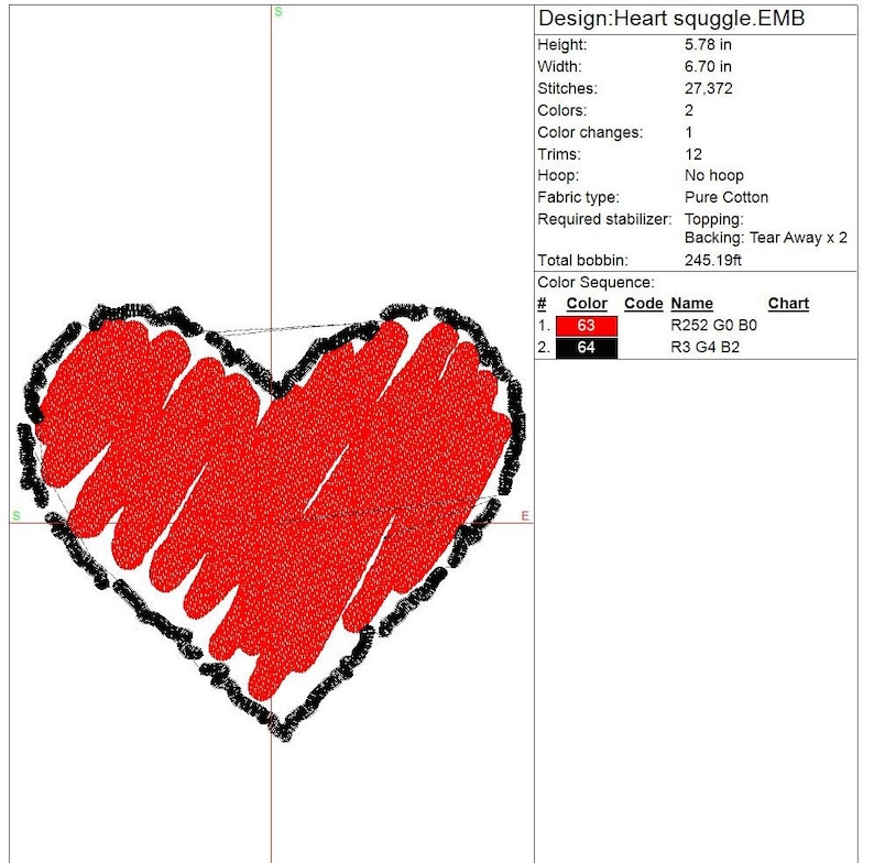 Squiggle Heart Machine Embroidery Design, Embroidery Design, Pes, Hus ...