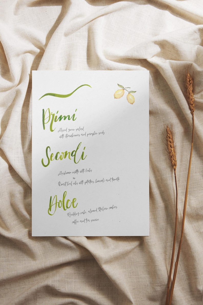Italian Wedding Menu Template: Hand-painted Watercolor Design (digital ...