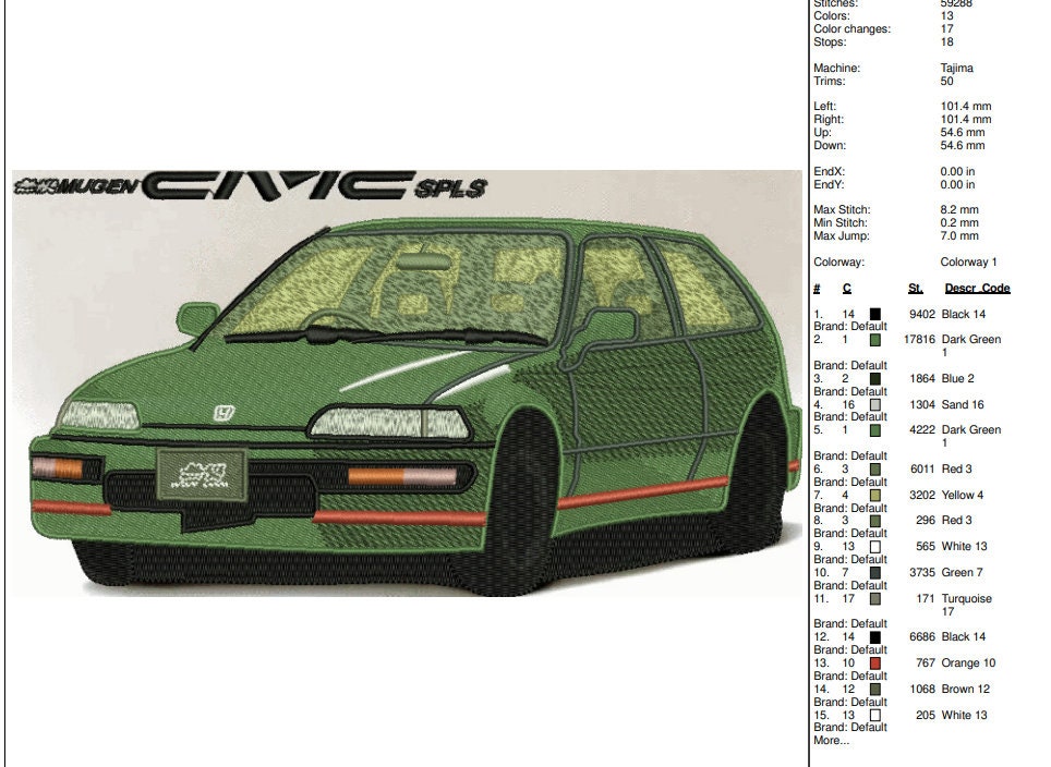 Mugen EF Civic Embroidery Designs Honda Car Embroidery - Etsy