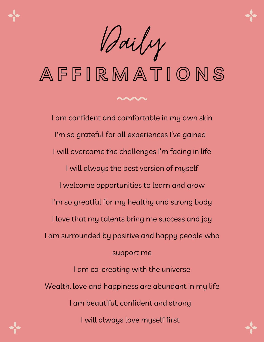 Daily Affirmations Poster - Etsy