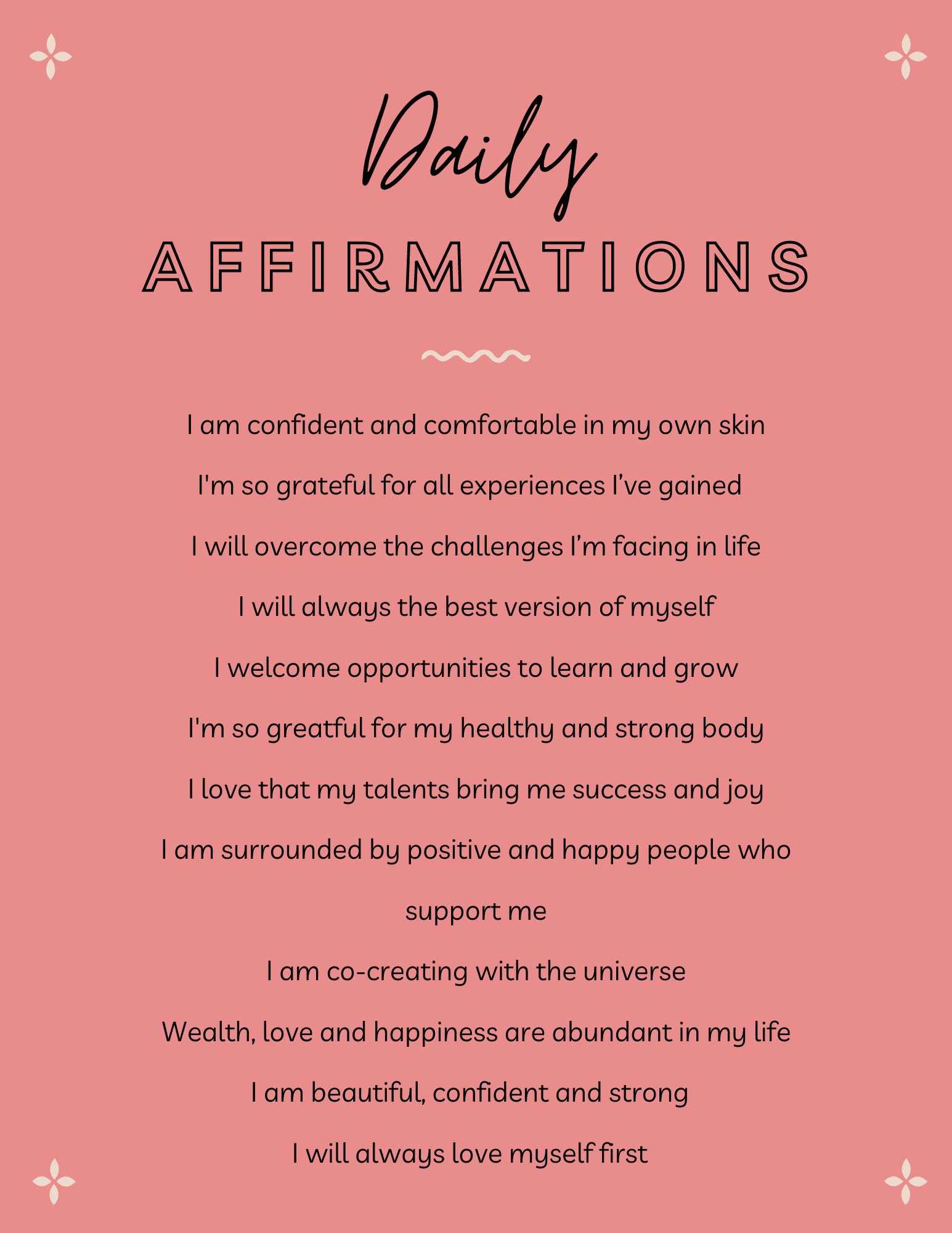 Daily Affirmations Poster - Etsy