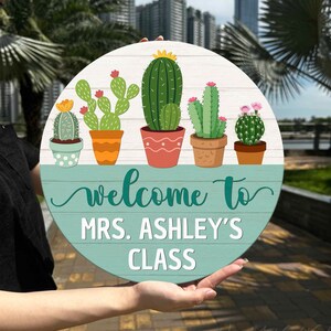 Personalized Cactus Teacher Door Sign, Potted Plants Classroom Door ...