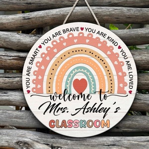 Personalized Teacher Rainbow Door Sign, Classroom Door Hanger, Teachers ...