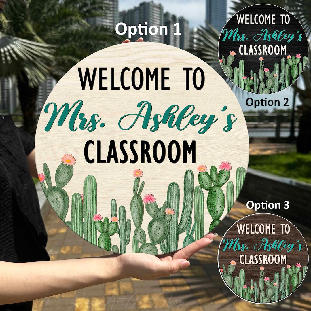 Custom Cactus Teacher Sign, Teacher Welcome Sign, Succulents Teacher ...