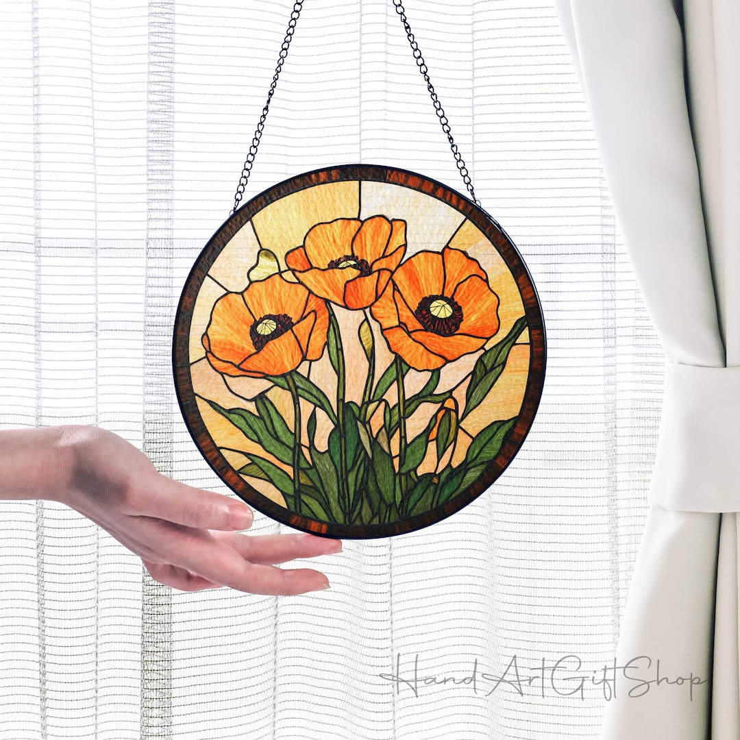 California Poppy Stained Glass Suncatcher, California Poppy Window ...