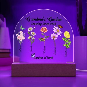Grandma's Garden Sign, Birth Month Flower Acrylic Plaque, Personalized ...