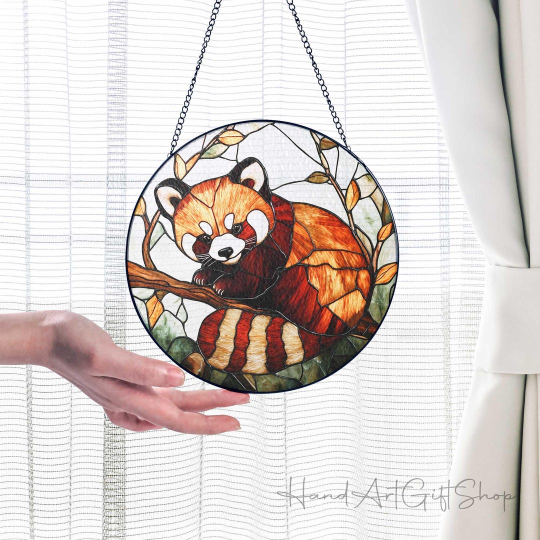 Cute Red Panda Stained Glass Suncatcher, Red Panda Lover Window Hanging ...