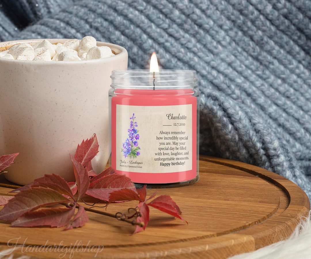 Custom Birth Flower Gift Candles, Personalized Birthday Candle Gift for ...