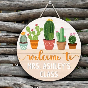 Personalized Cactus Teacher Door Sign, Potted Plants Classroom Door ...