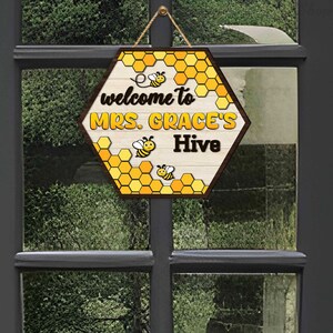 Personalized Bee Classroom Teacher Door Sign, Bee Teacher Door Hanger ...