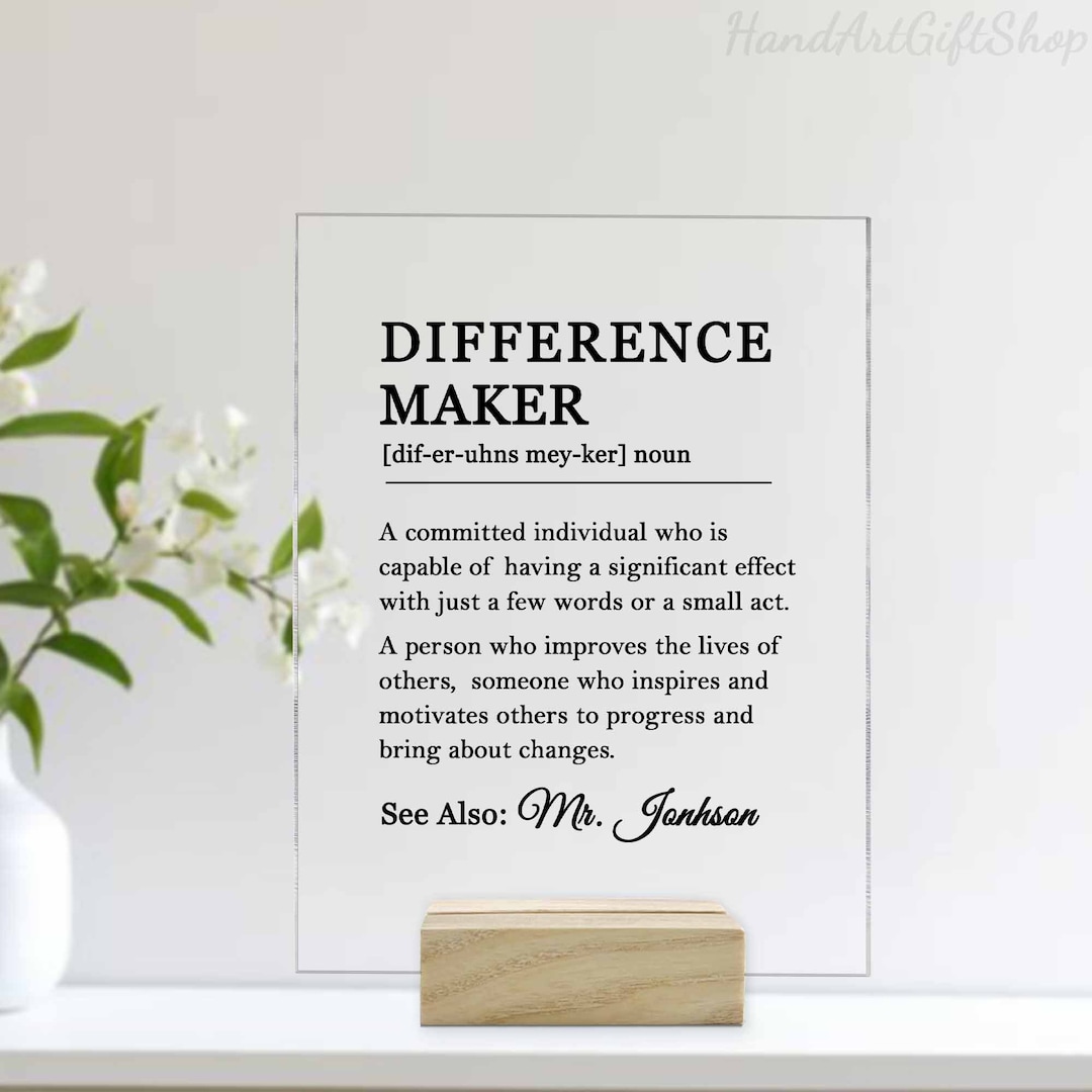 Difference Maker Noun Definition Plaque, Plaque Gift for Difference ...