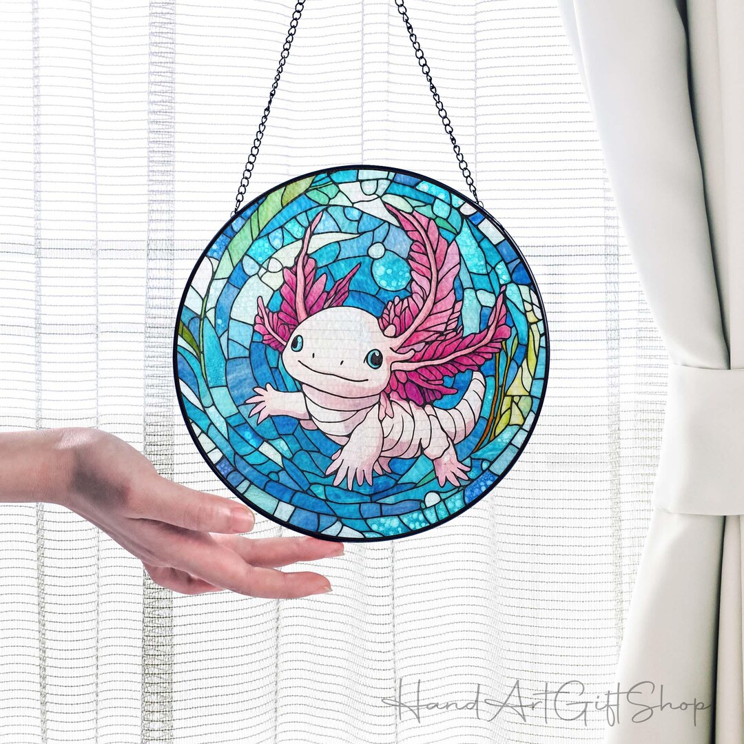 Cute Axolotl Stained Glass Suncatcher, Axolotl Window Hanging, Axolotl ...