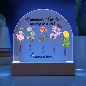 Grandma's Garden Sign, Birth Month Flower Acrylic Plaque, Personalized ...