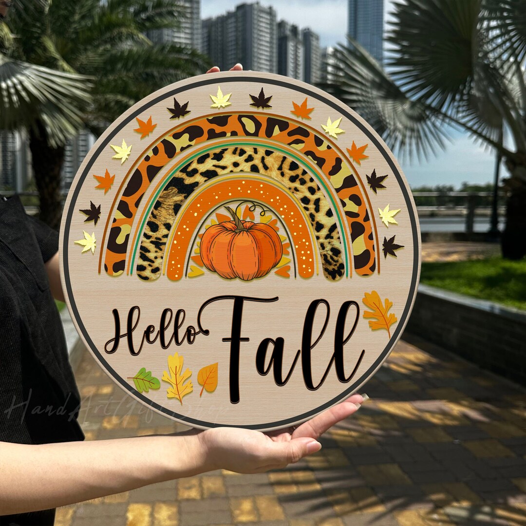 Hello Fall Door Sign, Autumn Door Hanger, Fall Home Decor, Fall Door ...